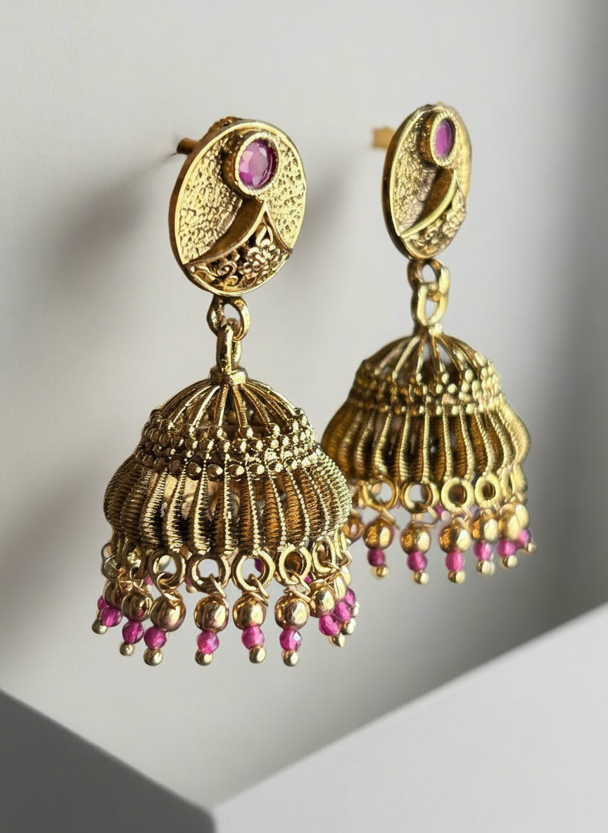 Antique Gold and Cluster Ruby Jhumkas – Bijou Jewellery